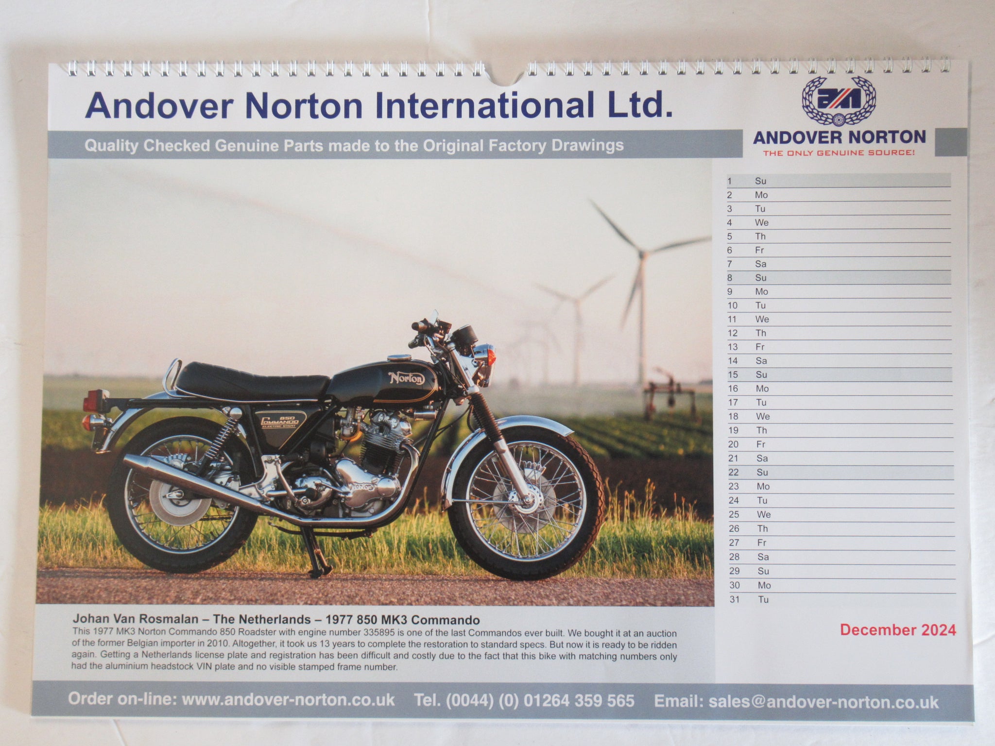 2024 Calendar Andover Norton Motorcycle 750 850 Commnando Mercury MK3 ...
