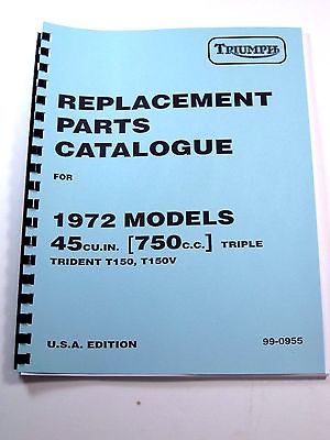 Triumph Trident Model T150 T150V Replacement Parts Catalog book 1972 9 ...